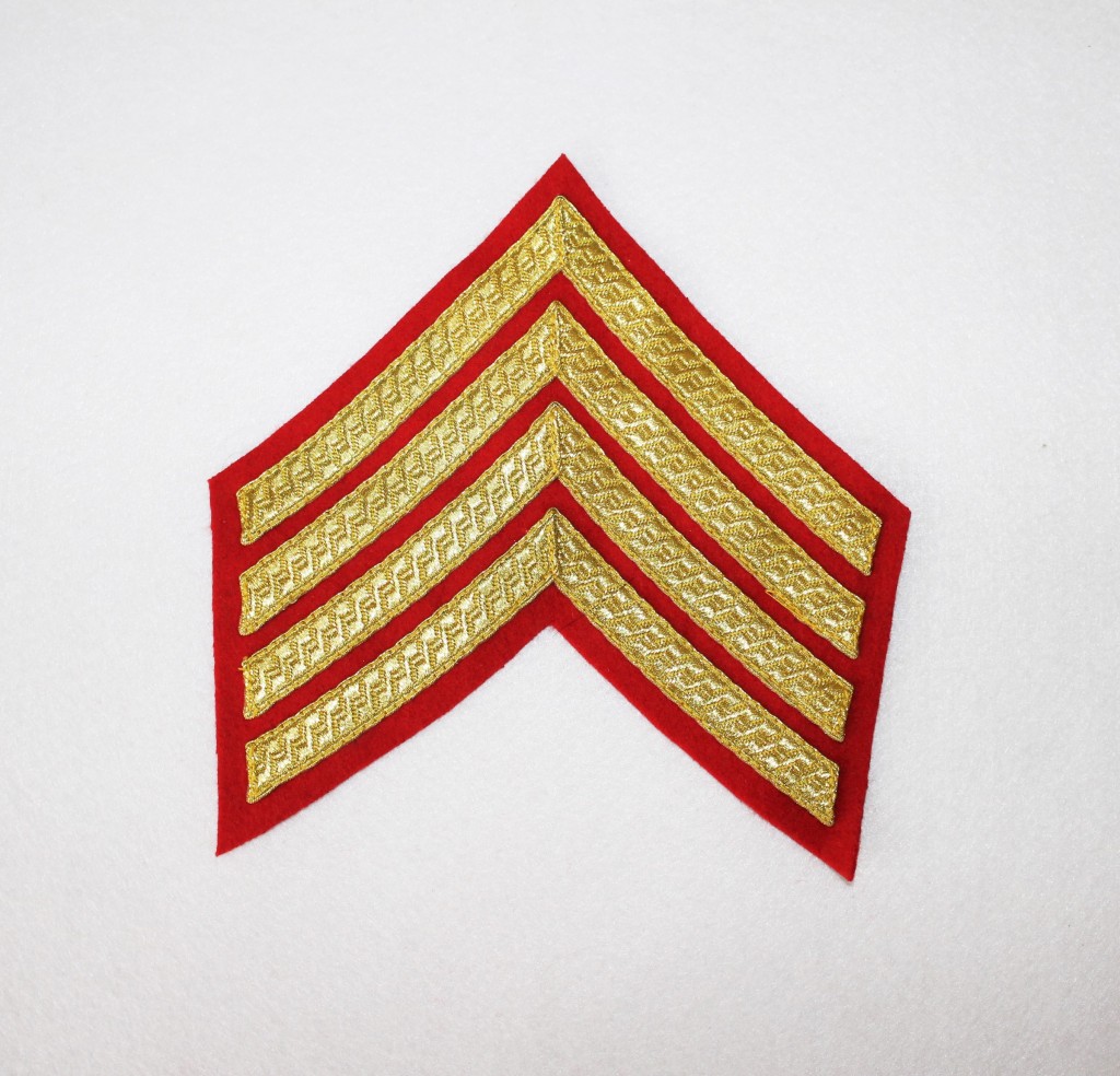 Large Gold on Red, 4 Bar Chevron Badge - The Marching Band Shop