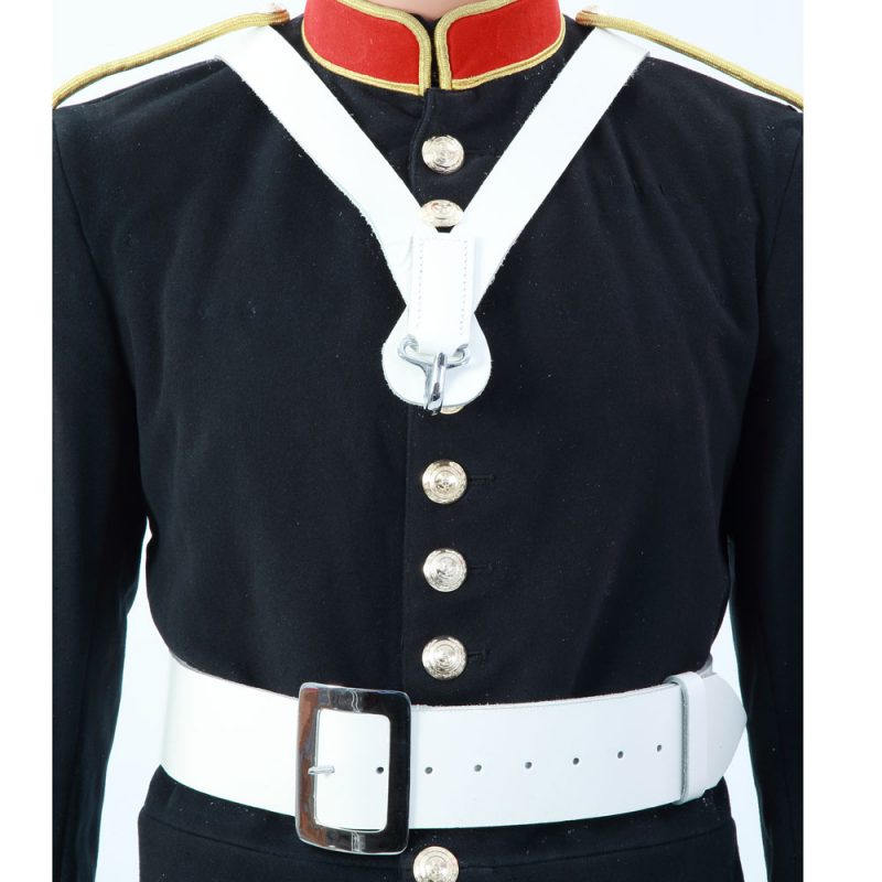 White Leather Bass Drummers Harness - The Marching Band Shop