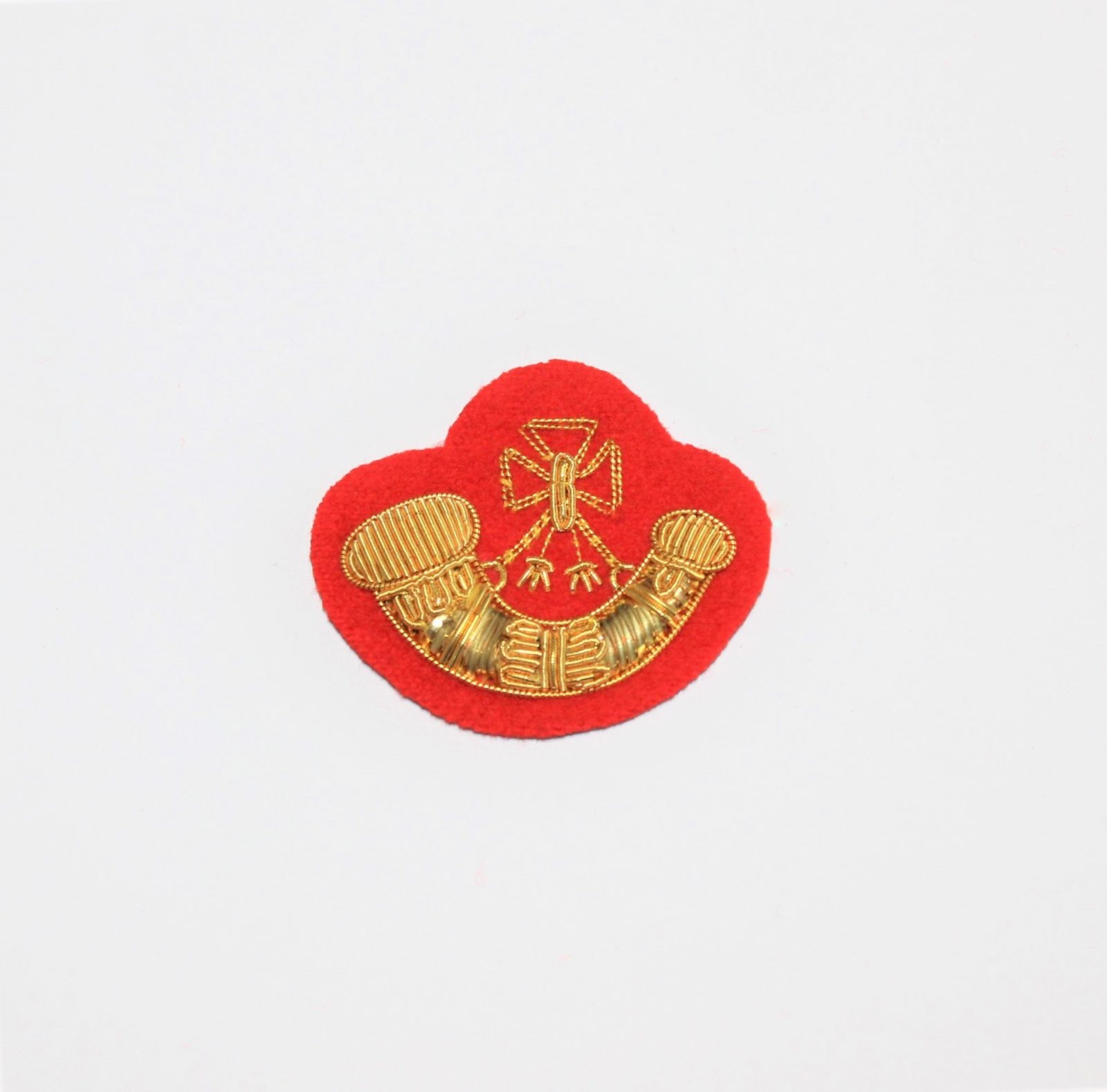 Gold on Red, 'Mess Dress' Bugle Badge - The Marching Band Shop