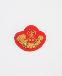 Gold on Red, 'Mess Dress' Bugle Badge - The Marching Band Shop